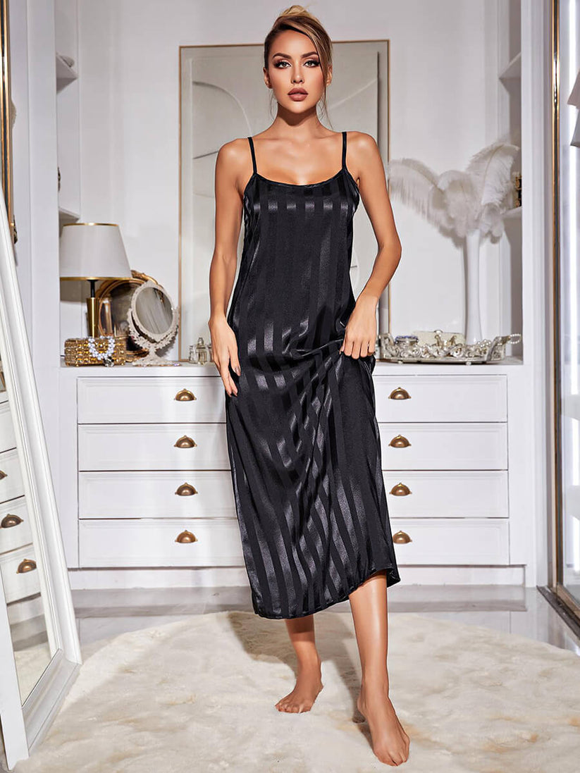 Slessic Classic Elegant Shiny Large Striped Satin Sexy Robe Slip ...